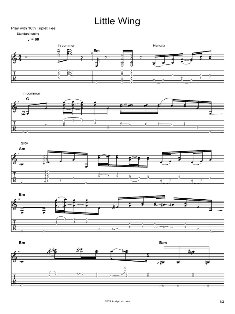 Little Wing Guitar Tab Tutorial | PDF | Songs Written | Jimi Hendrix