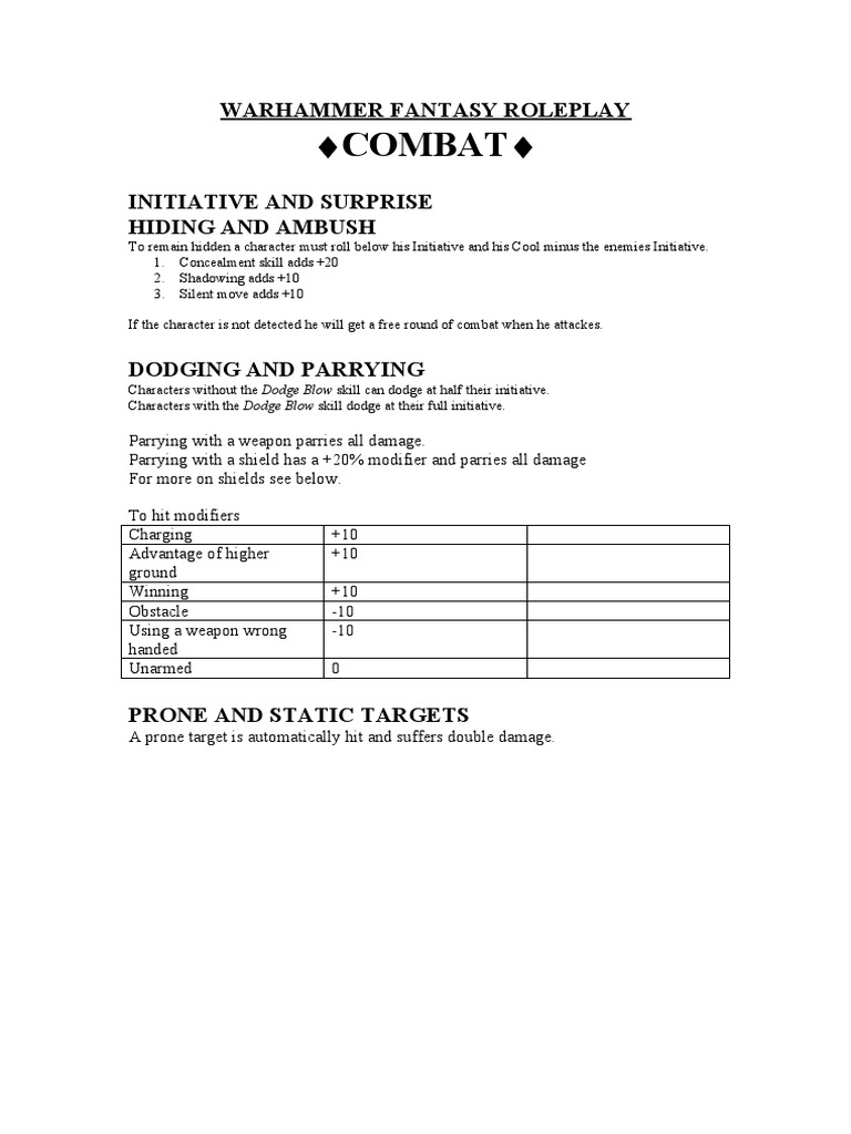 WFRP 1ed Advanced Combat | PDF | Shield | Tools