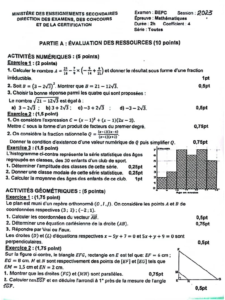 Bepc 2023 Maths | PDF