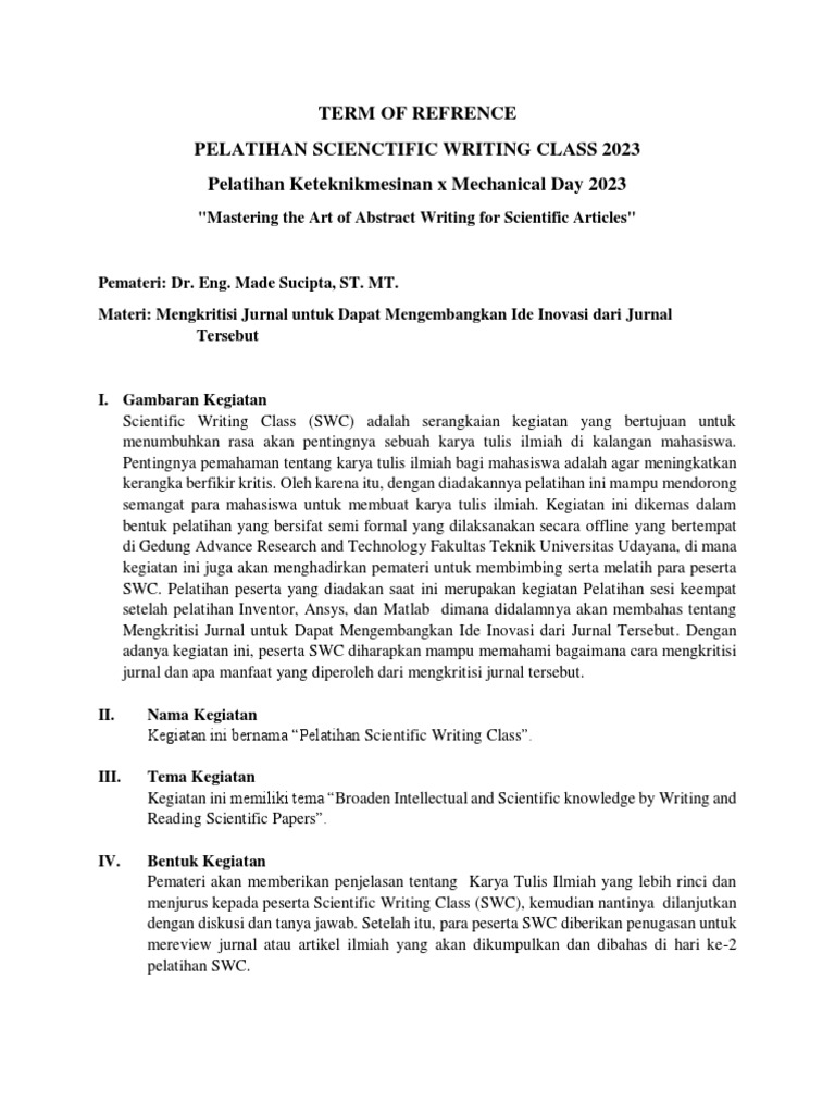 CONTOH TERM OF REFRENCE | PDF