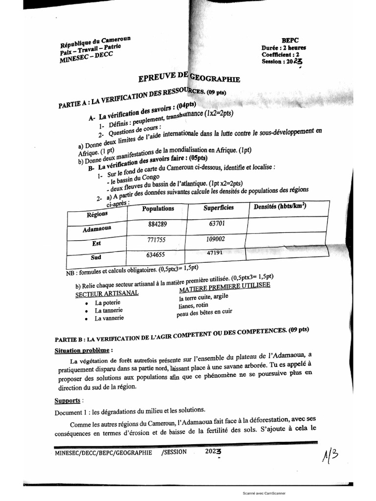 Géographie BEPC 2023 | PDF