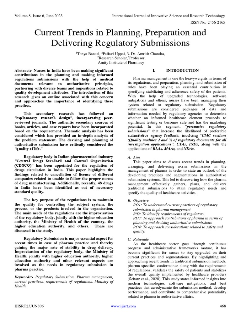 Current Trends in Planning, Preparation and Delivering Regulatory ...