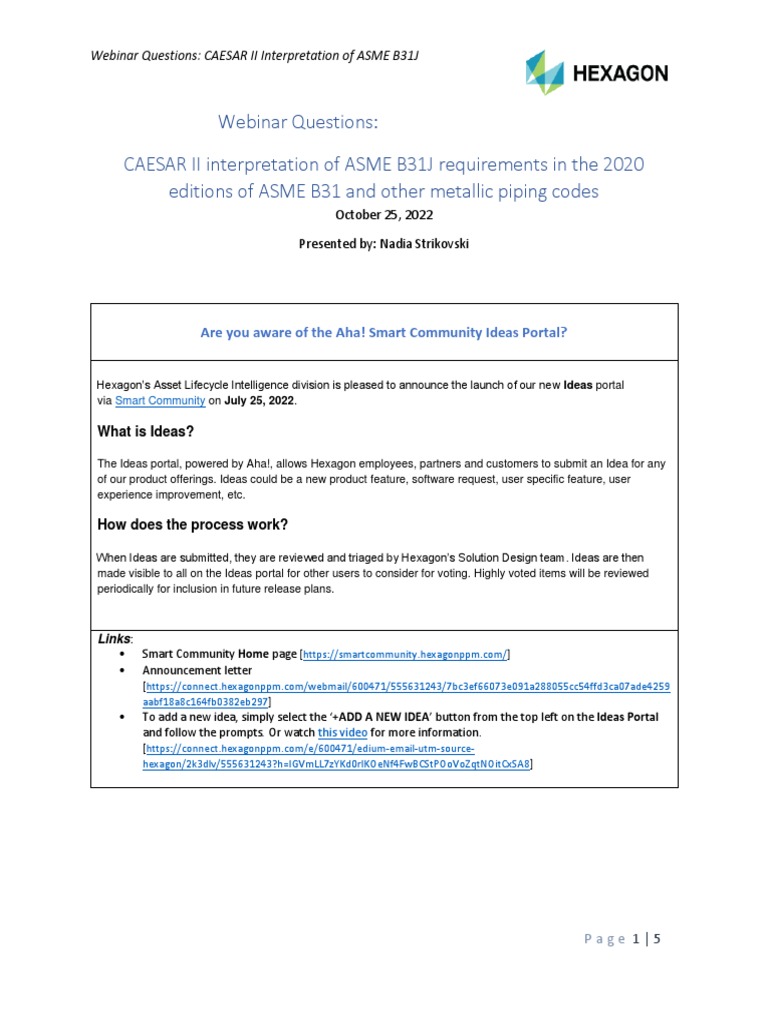 B31J Webinar QnA 1 | PDF | Pipe (Fluid Conveyance) | Finite Element Method