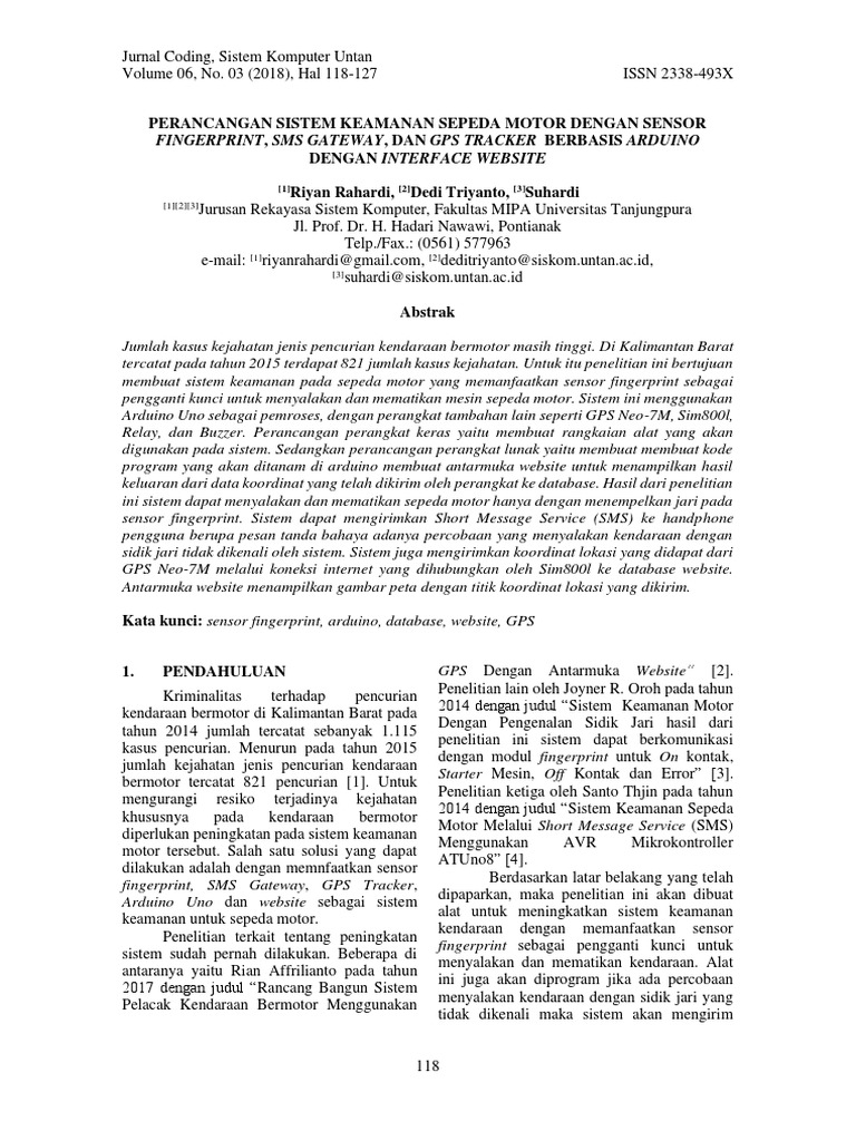 2018 - Rahardi, Triyanto, Suhardi - Perancangan Sistem Keamanan Sepeda Motor Dengan Sensor ...