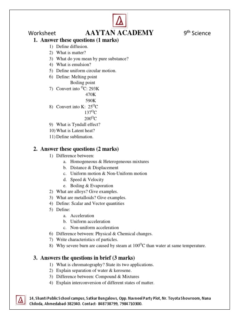Science Worksheet | PDF | Mixture | Speed