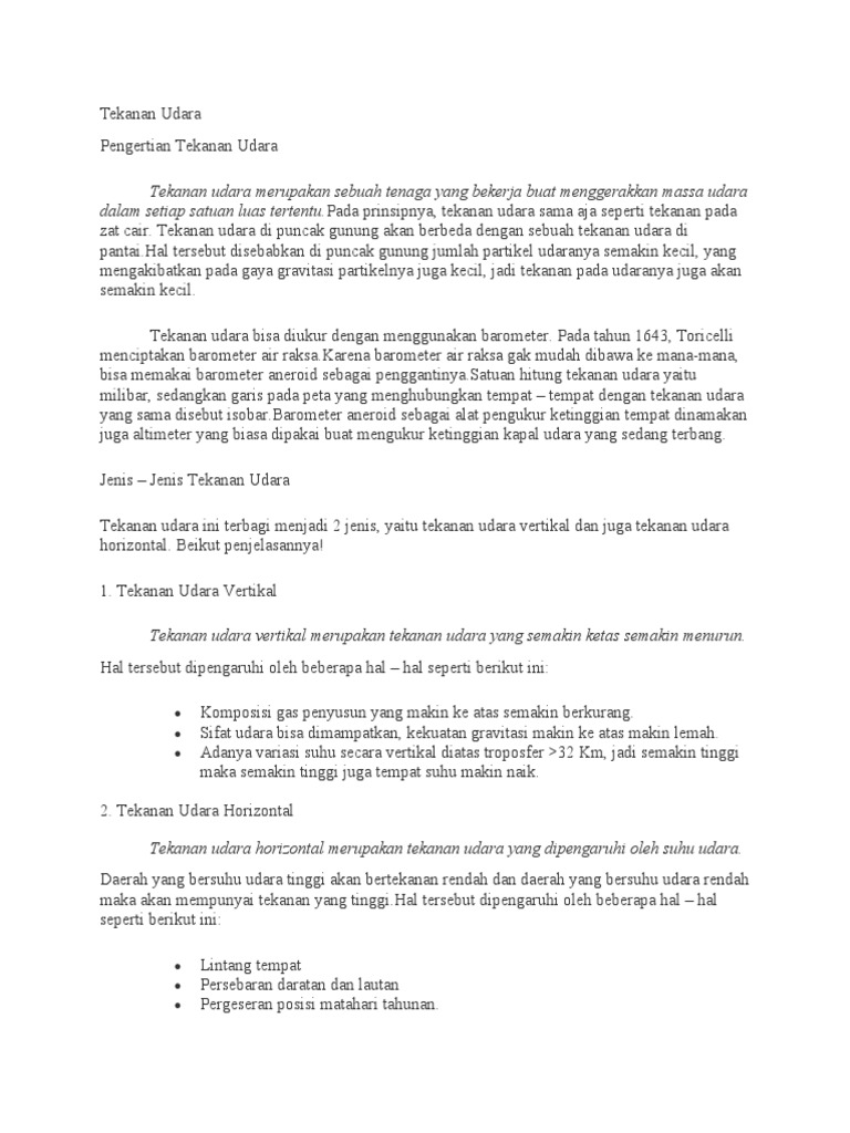 Tekanan Udara | PDF | Sains & Matematika | Teknologi & Rekayasa