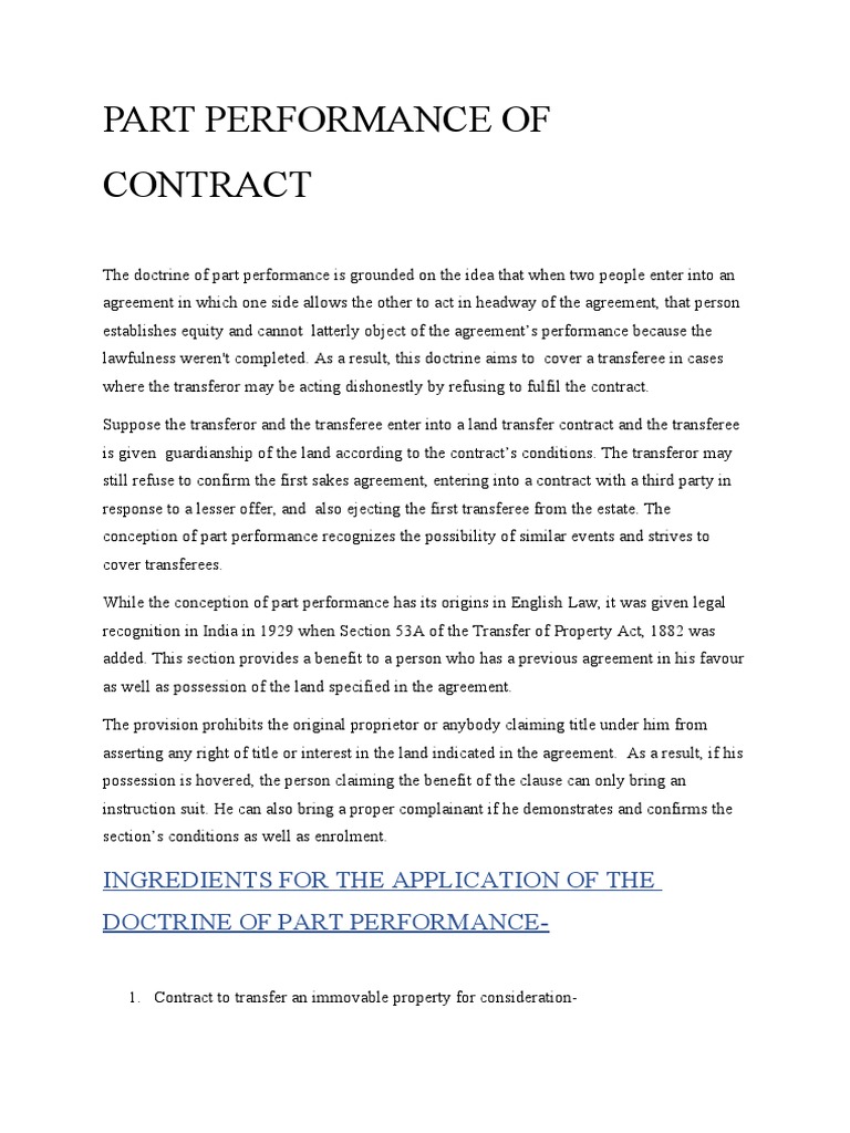 Part Performance of Contract | PDF | Property | Deed