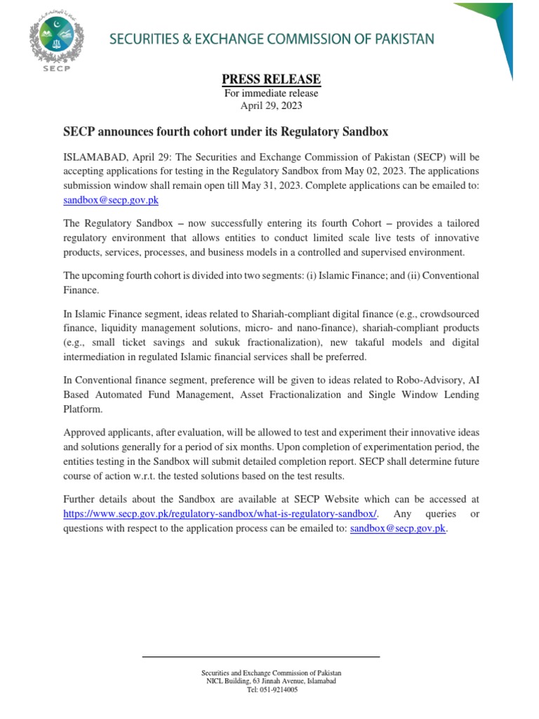 SECP Launches Fourth Regulatory Sandbox | PDF | Islamic Banking And Finance | Money