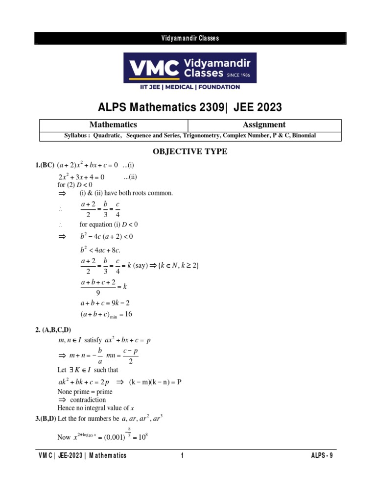 JEE 2023 Mathematics Assignment Guide | PDF | Trigonometric Functions | Arithmetic