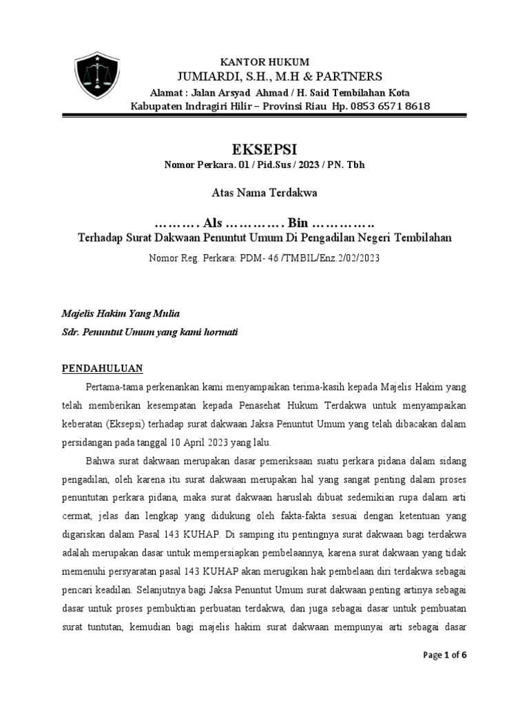 Contoh Eksepsi | PDF | Politik | Ilmu Sosial