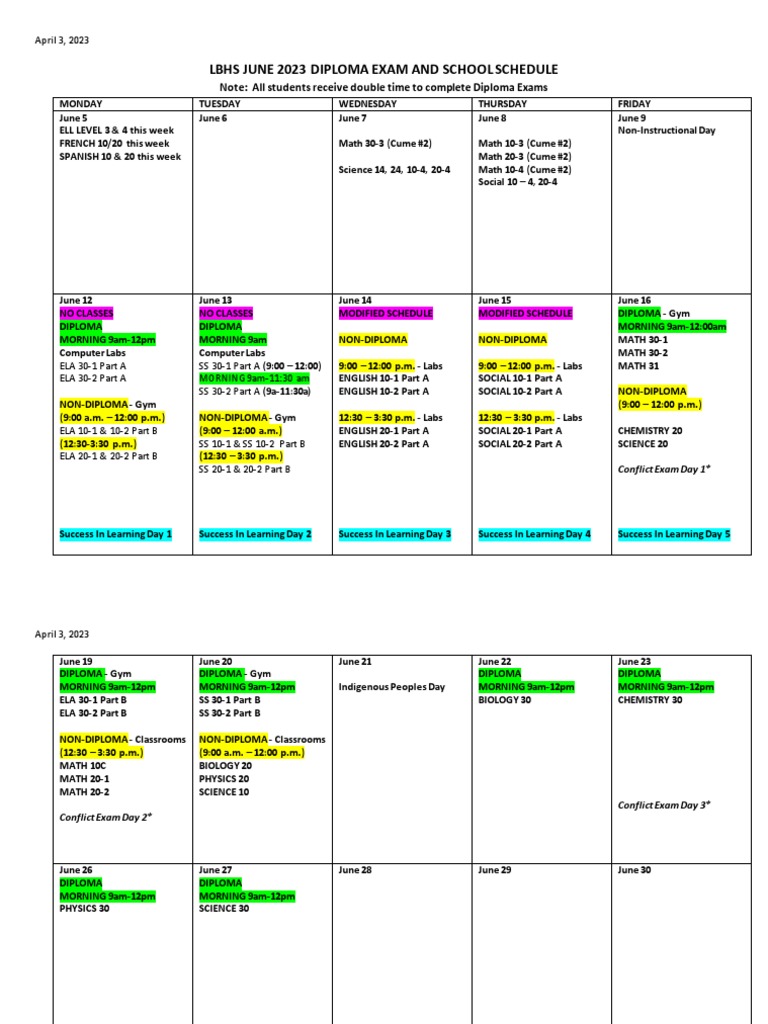 JUNE2023 Exam Schedule | PDF