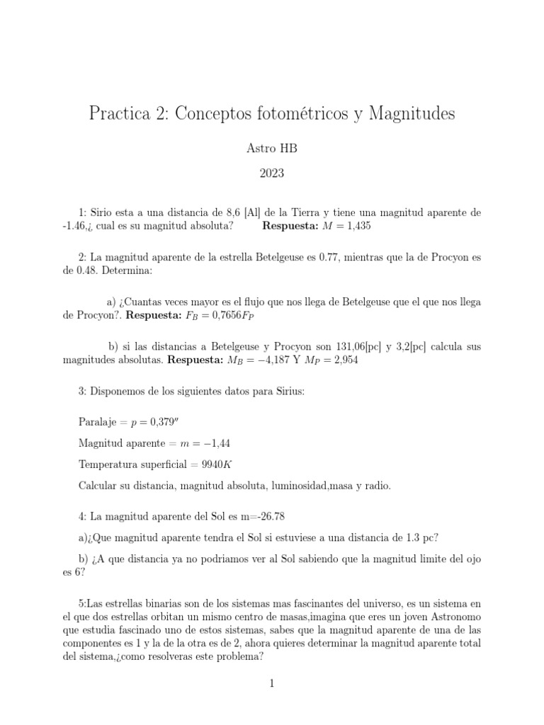 Practica 2 Conceptos Fotometricos y Magnitudes - 1 | PDF | Magnitud ...