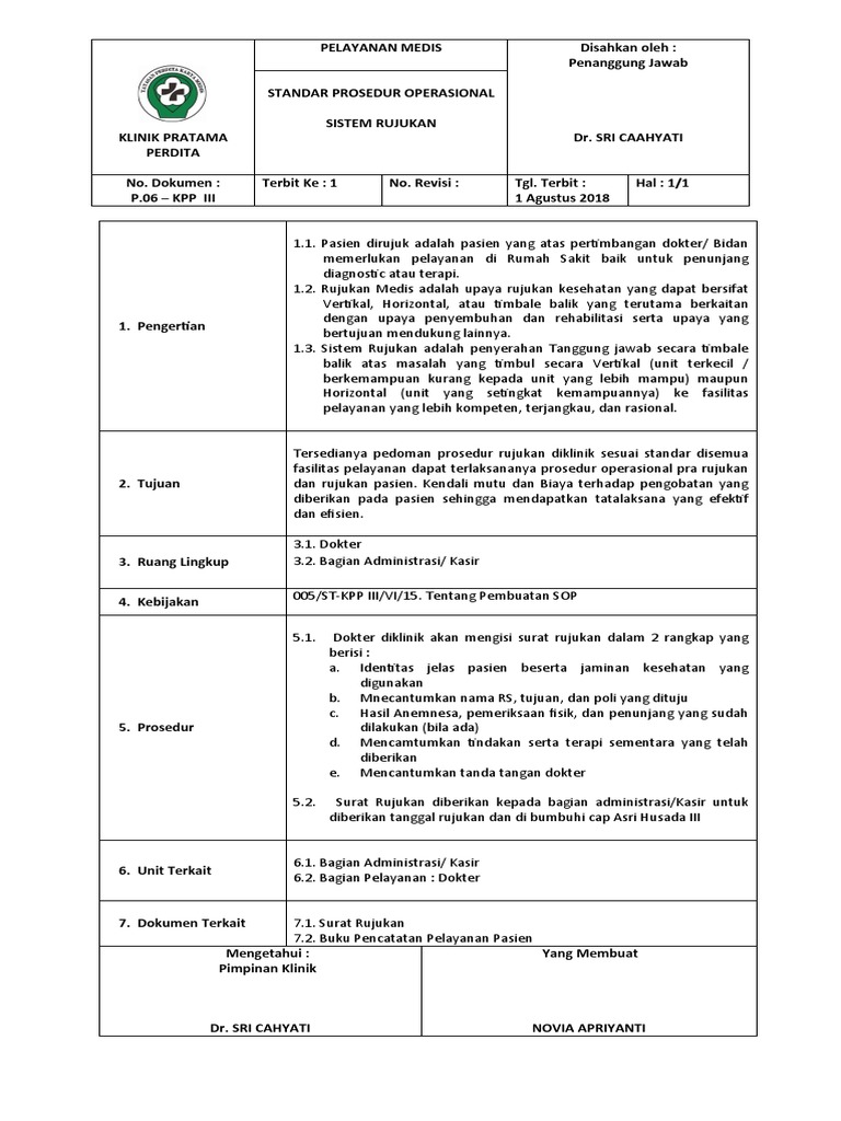 SOP SISTEM RUJUKAN | PDF