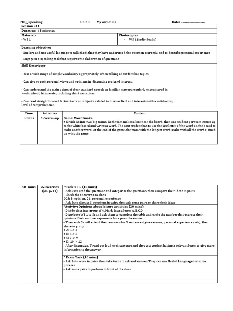 LP 7HQ Unit 8 Speaking (p2) | PDF | Question | Reading Comprehension
