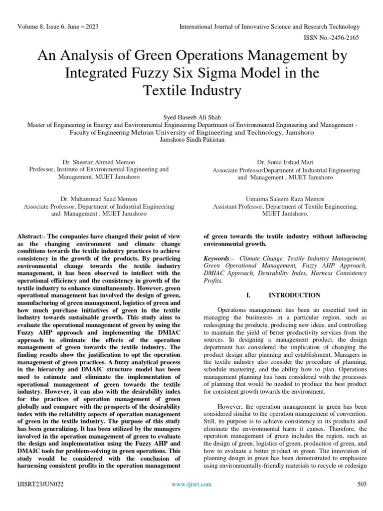 An Analysis of Green Operations Management by Integrated Fuzzy Six ...