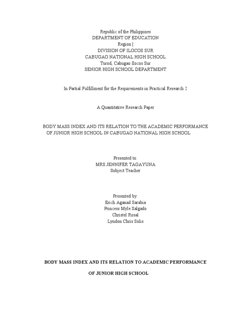 Body Mass Index and Its Relation To Acads. | PDF | Obesity | Body Mass Index