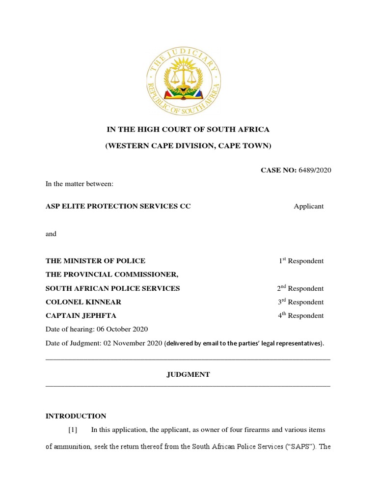 ASP Elite Protection Services CC Versus The Minister of Police and ...