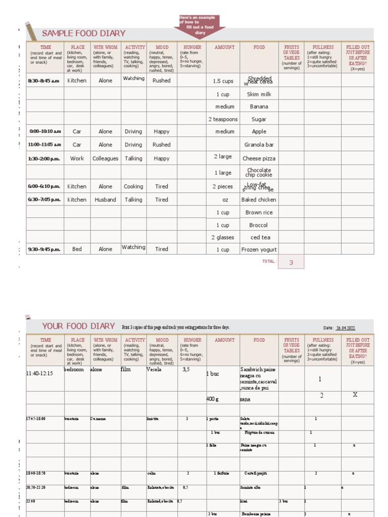 Food Diary | Download Free PDF | Eating | Hunger