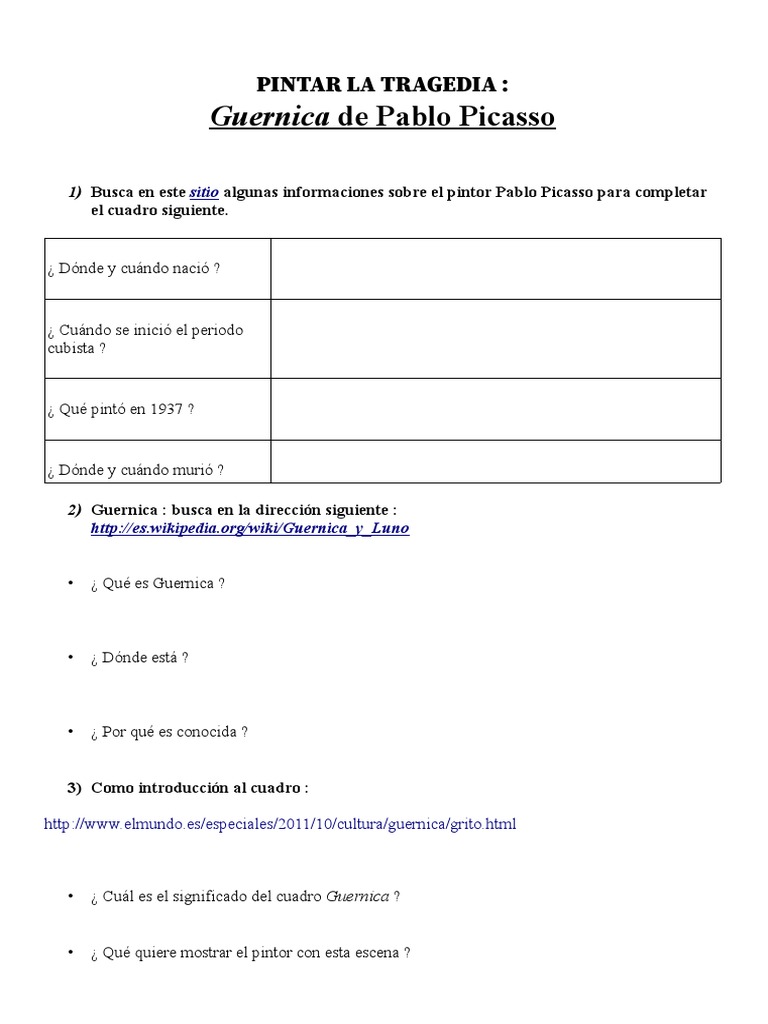 Webquest Guernica Picasso 2 | PDF