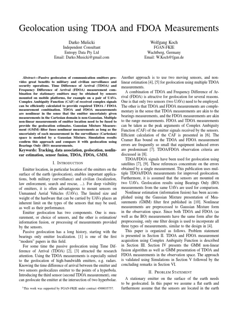 Fardapaper-Geolocation-using-TDOA-and-FDOA-Measurements | PDF | Kalman Filter | Root Mean Square