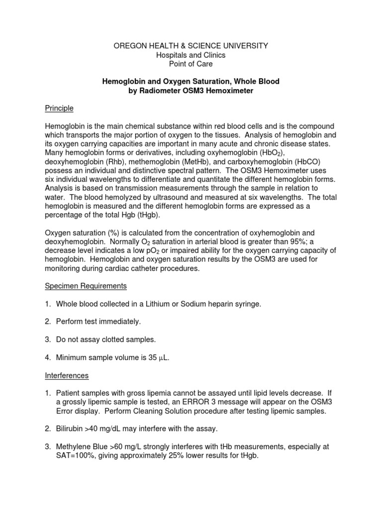 Manuale Radiometer OSM3 | Download Free PDF | Hemoglobin | Blood