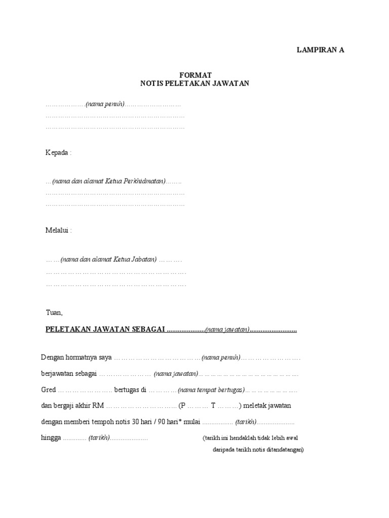 Format Surat Notis Peletakan Jawatan | PDF