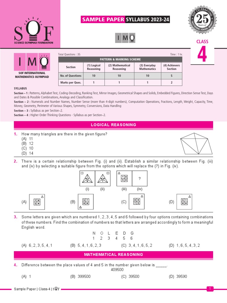 Imo Sample Paper Class-4 | PDF | Geometry | Mathematics