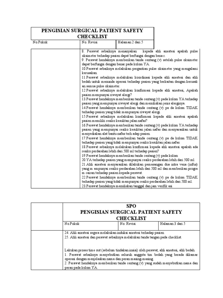 PENGISIAN SURGICAL PATIENT SAFETY CHECKLIST Scribt | PDF