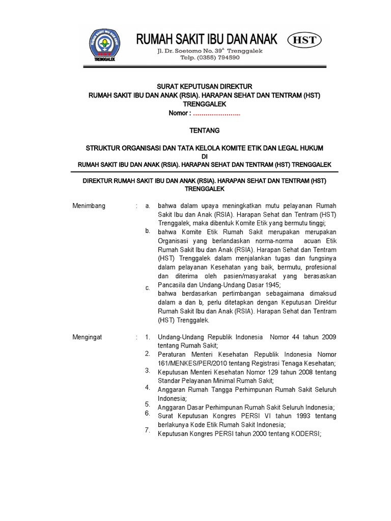 SK Komite Etik Dan Legal Hukum RS | PDF