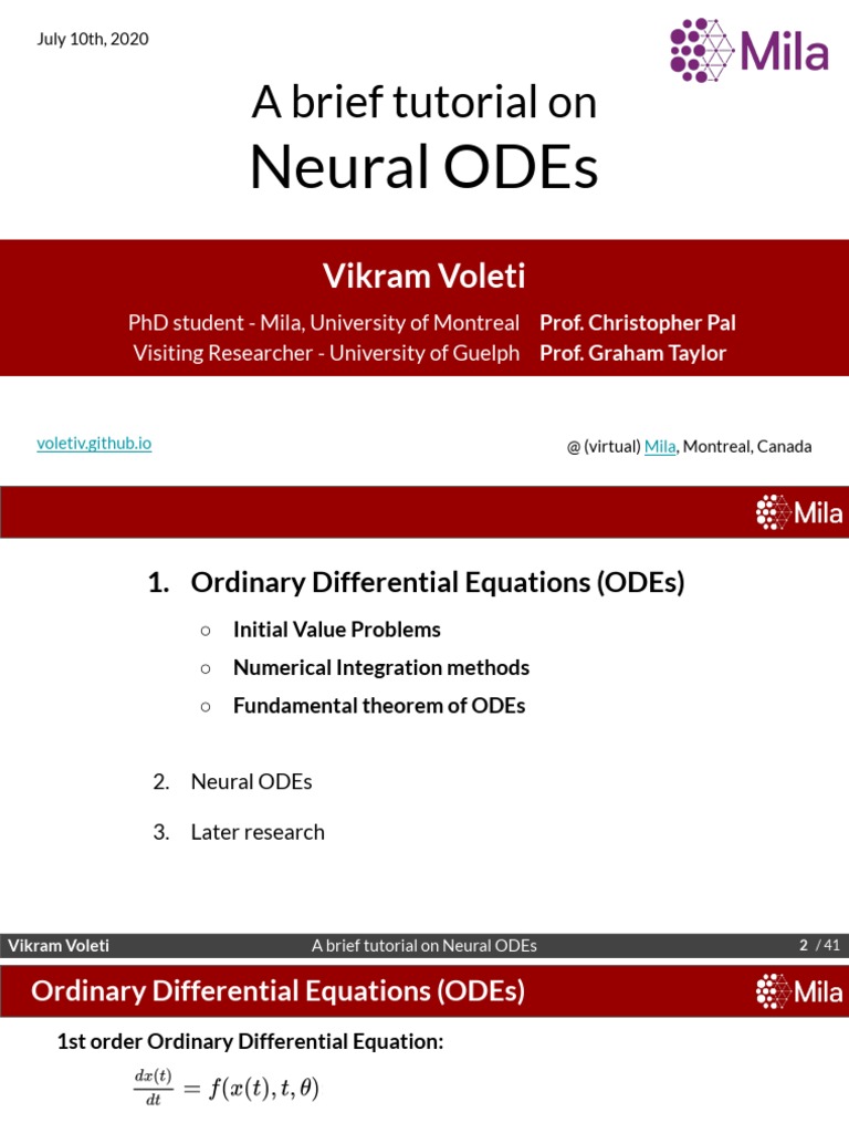 Mila Neural ODEs Tutorial Vikram Voleti | PDF | Ordinary Differential Equation | Differential ...