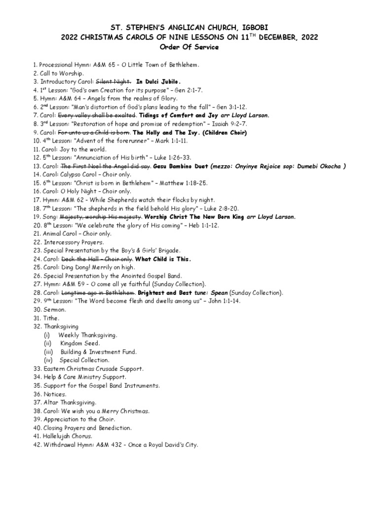 St. Stephen'S Anglican Church, Igbobi 2022 Christmas Carols of Nine ...