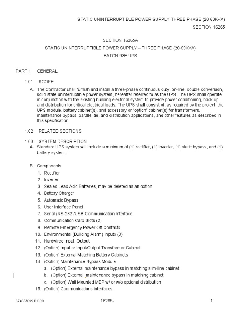 Eaton 93e 20 60 Kva Guide Spec | PDF | Power Inverter | Rectifier