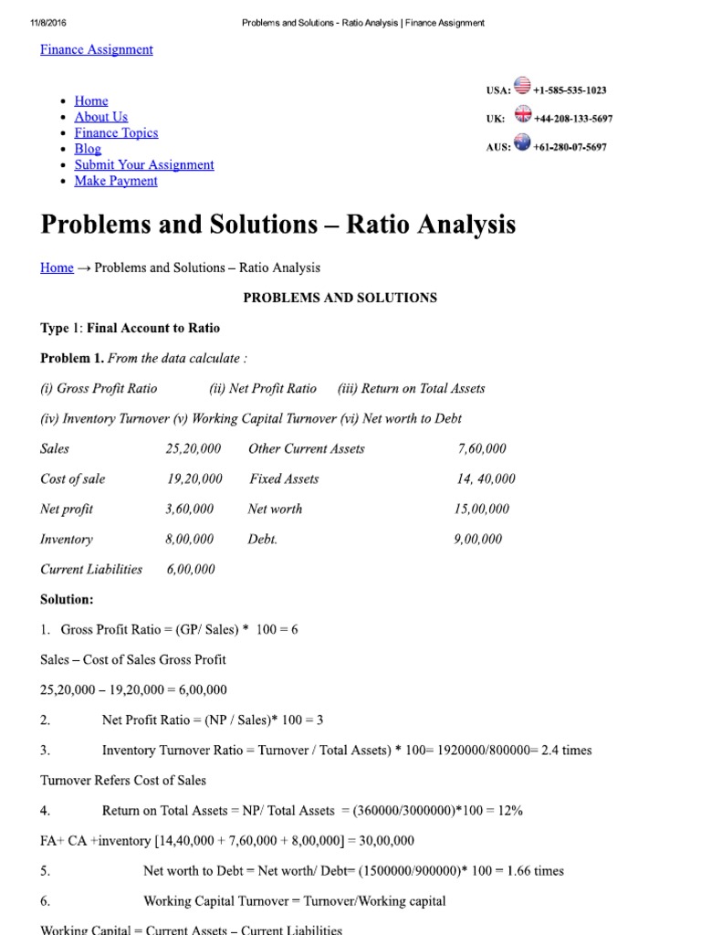 Ratio Analysis With Problems and Solutions | PDF