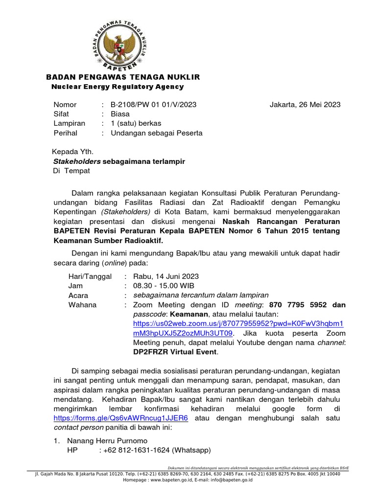 Surat Undangan Eksternal Peserta Online | PDF