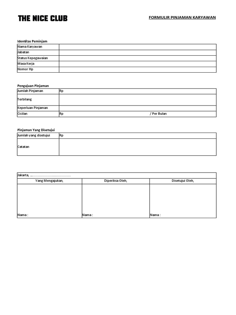 Form Pinjaman Karyawan | PDF | Pengelolaan Keuangan & Uang