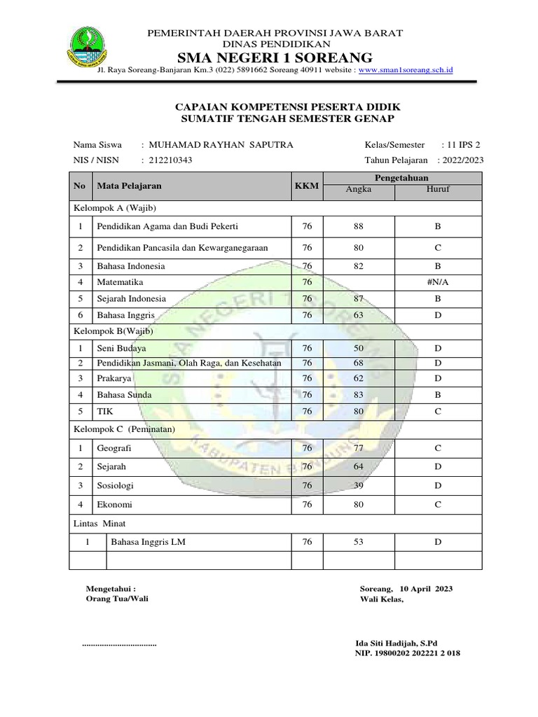 RAPORT PTS KELAS 11 IPS 2-17 | PDF