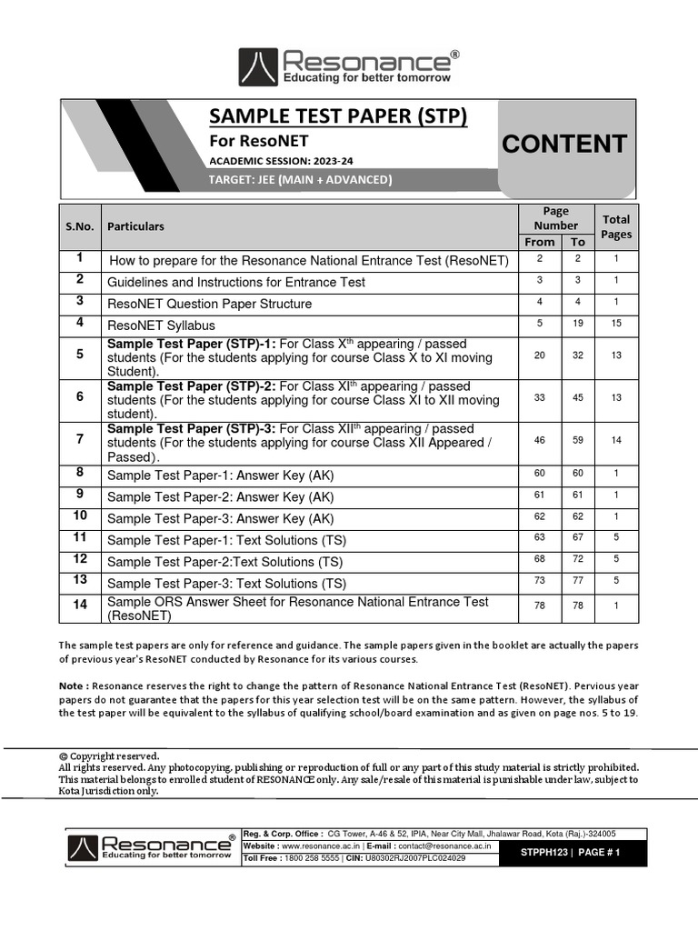 Sample Test Paper (STP) : Content | PDF | Trigonometric Functions | Circle