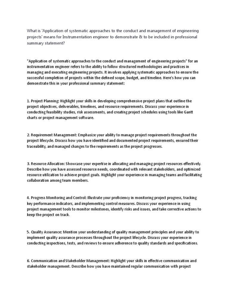 Systematic Approaches in Engineering Projects | PDF | Project ...