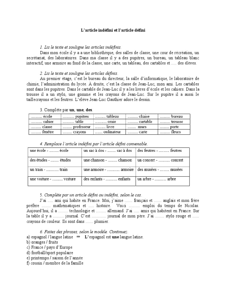 Articles: Définis et Indéfinis | PDF