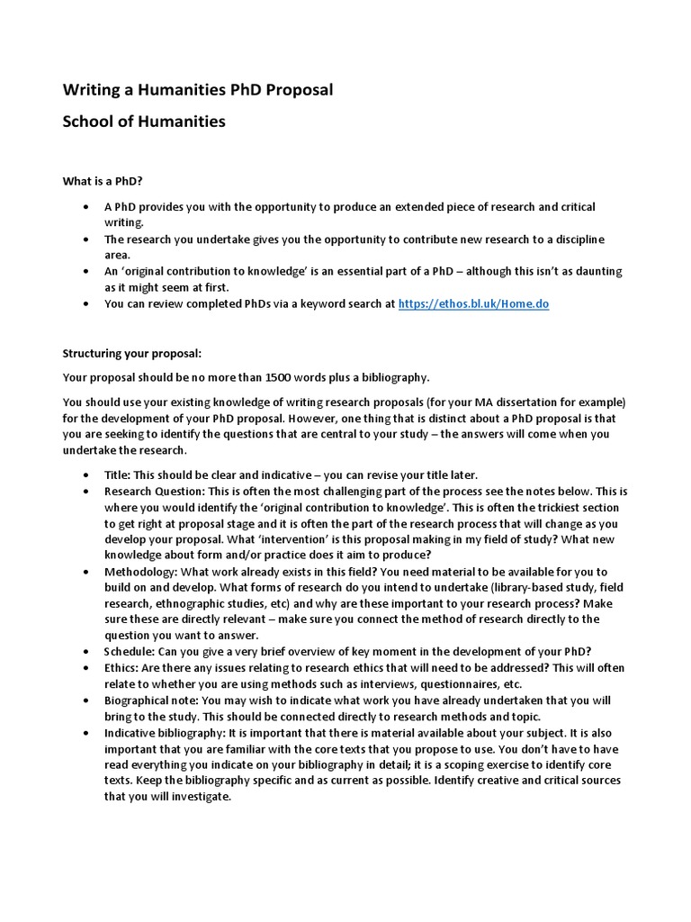 Writing A Humanities PHD Proposal Feb 2023 | PDF