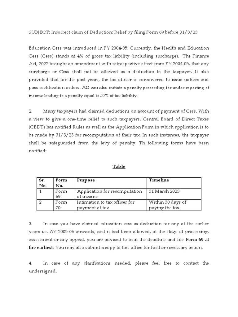 FORM 69 Letter | PDF
