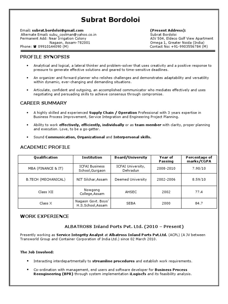 Subrat Bordoloi Resume | PDF | Logistics | Warehouse