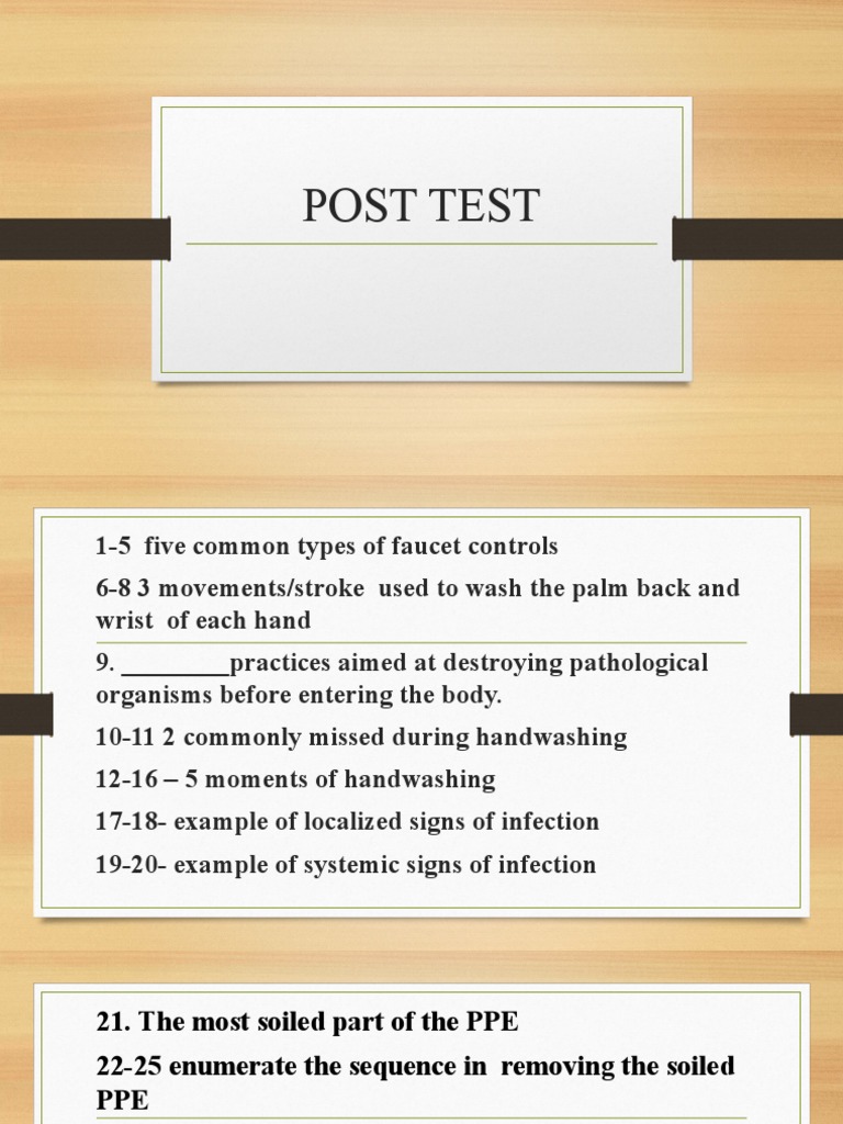 POST TEST For Handwashing | PDF | Wellness