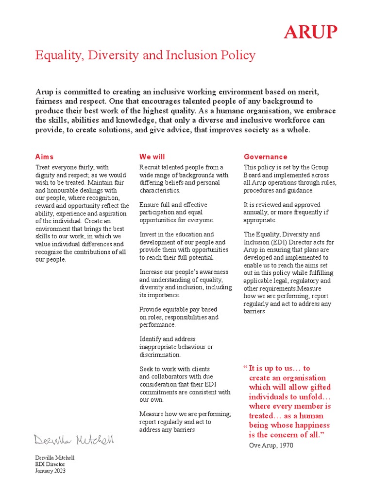 Equality Diversity and Inclusion Policy Arup 2023 | PDF | Diversity ...