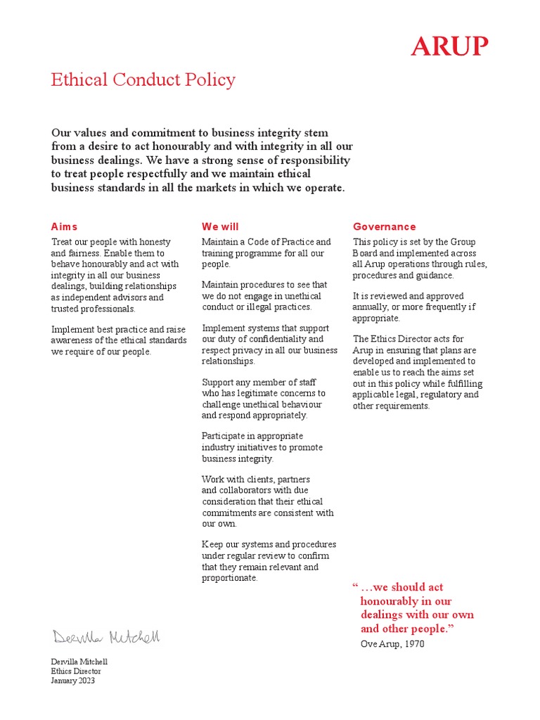Ethical-Conduct-Policy-Arup-Oct 2023 | PDF | Integrity | Policy