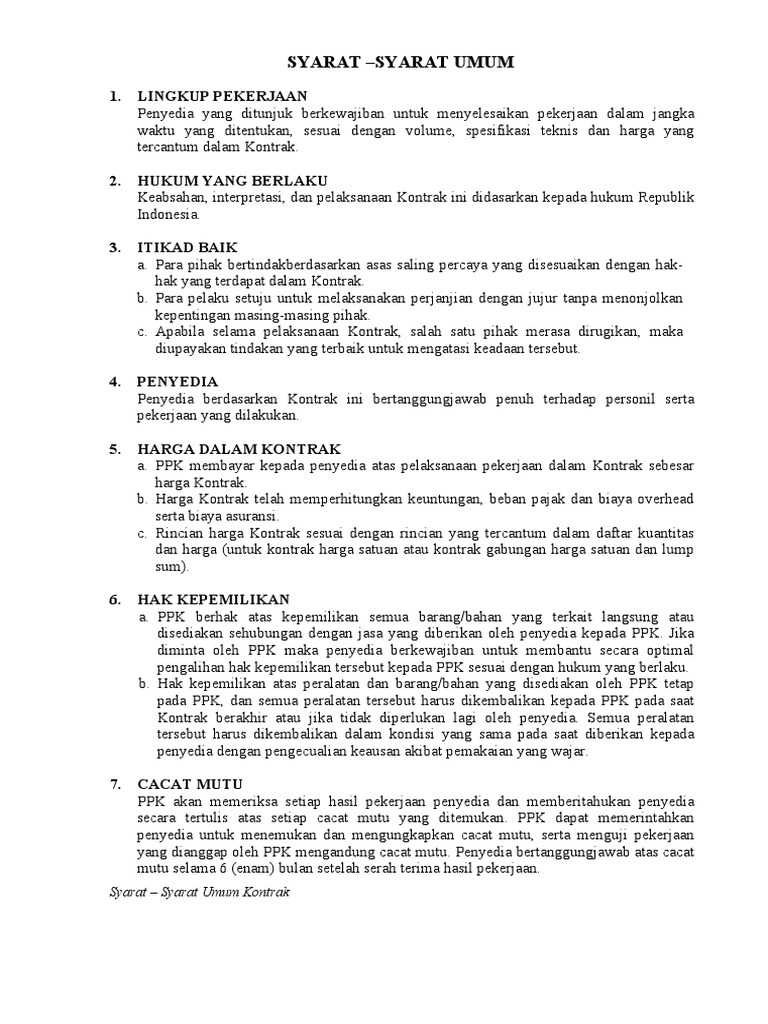 Syarat Umum Kontrak Pekerjaan Indonesia | PDF