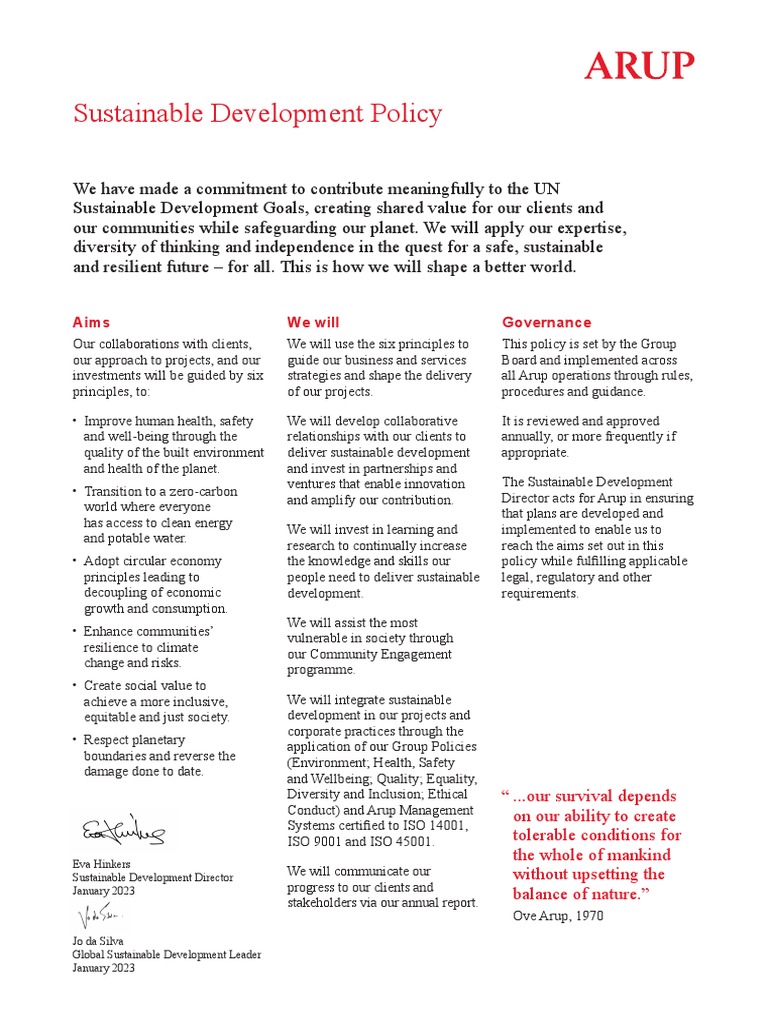 Sustainable Development Statement Arupv-2023 | PDF | Sustainability ...
