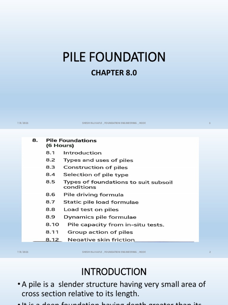 Chapter 8 (Pile Foundation) by Shesh Raj Kafle | PDF | Deep Foundation | Foundation (Engineering)