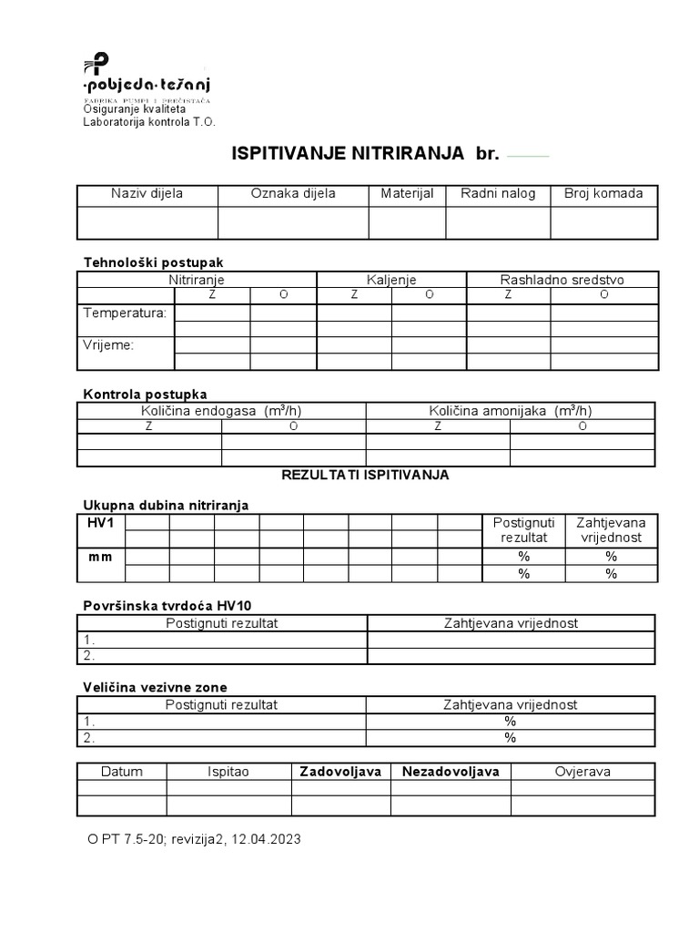 Nitriranje Novi Obrazac CDZ | PDF