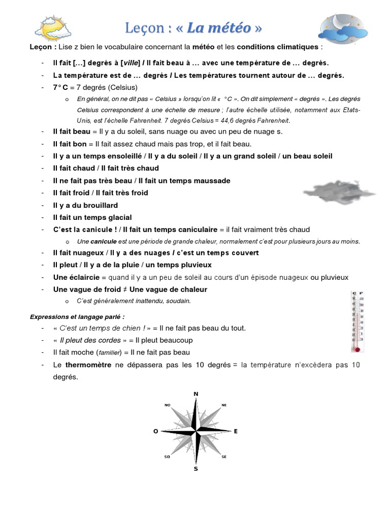 Exercices A Imprimer La Météo La Rose Des Vents Et Les Capitales | PDF ...
